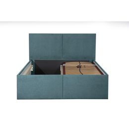 Halmon Schlafkomfort Betten POLSTERBETT Milano Blau 100 x 200 x 40 cm Bettkasten Mit hochwertiger Matratze H3 (bis 120 kg) und Lattenrost