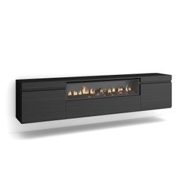 TV-SCHRANK schwarz, mit Elektrokamin, H&auml;ngend, 200/35/45cm