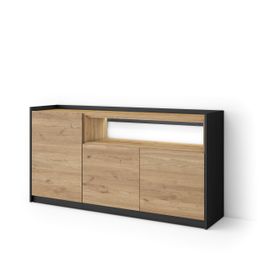 SIDEBOARD, Eiche und Schwarz, 156/37/80cm, mit Led