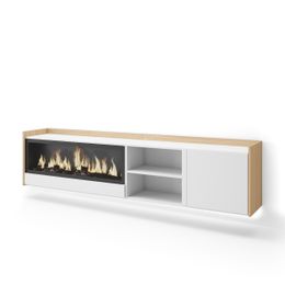 LOWBOARD, Wei&szlig; und Eiche, 212/35/50cm, Kamin mit Feuereffekt XXL