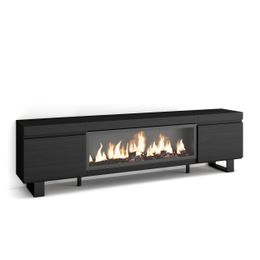 LOWBOARD, Tv-Schrank, mit Elektrokamin XXL, Schwarz, 208/35/57cm