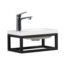 Badplaats G&Auml;STE-WC M&ouml;bel Mesa 40 x 22 cm &ndash; Mattwei&szlig; mit schwarzem Metallgestell