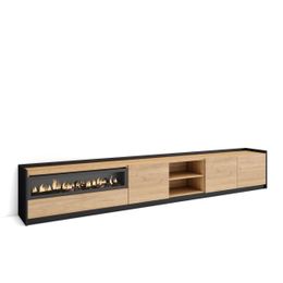 LOWBOARD, Eiche Schwarz, Elektrokamin, 310/37/50cm