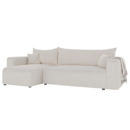 ECKSOFA Creme in Boucl&eacute;, Teddystoff mit Bettkasten