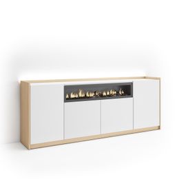 SIDEBOARD, Wei&szlig; und Eiche, 207/37/80cm, Kamin mit Feuereffekt