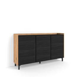 SIDEBOARD, Schwarz und Eiche, 156/35/91cm, mit Beinen