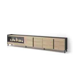 LOWBOARD, Eiche und Schwarz, 315/35/61cm, Kamin mit Feuereffekt XXL