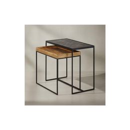 KADIMA DESIGN Industrielle Beistelltisch Set, Mango Massivholz, Eisen, Anthrazit/Braun