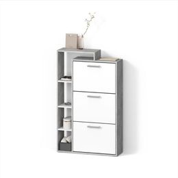 SCHUHKIPPER Ortello Wei&szlig;/Beton 80 x 128.3 cm mit 3 F&auml;chern
