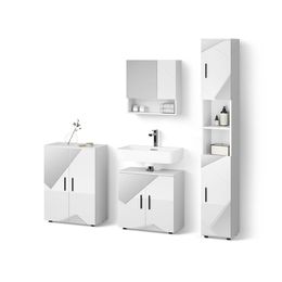 BADM&Ouml;BEL-SET Ronco Wei&szlig; Hochglanz mit Eins&auml;tzen 4 Teile, mit Hochschrank und Kommode