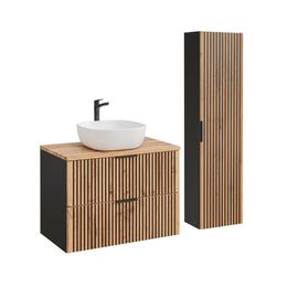 BADM&Ouml;BEL 80.6cm Gaia 2er-Set Holz in Eichenoptik und Schwarz