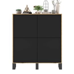 KOMMODE Apollo 4D Wotan Eiche / Schwarz matt 113 cm mit Metallf&uuml;&szlig;en