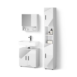 BADM&Ouml;BEL-SET Ronco Wei&szlig; Hochglanz mit Eins&auml;tzen 3 Teile, mit Hochschrank