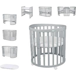 BABYBETT GREY OVAL 7in1 mit Matratze
