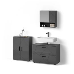 BADM&Ouml;BEL-SET Ronco Anthrazit Hochglanz 3 Teile, mit Unterschrank 80 cm