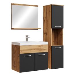 Badplaats BADM&Ouml;BEL-SET Montreal 4 Teile Eiche / Schwarz - 60 x 35 x 51 cm