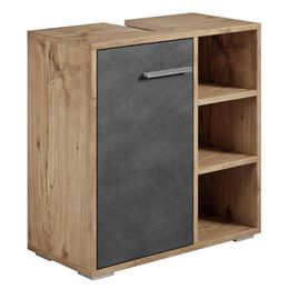 Badplaats WASCHBECKENUNTERSCHRANK Neptunus 1 T&uuml;r Kastanien Eiche mit Grau - 60 x 30 x 60 cm