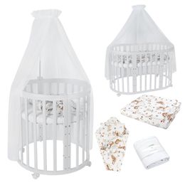 BABYBETT WHITE OVAL 7in1 mit Matratze und Himmelset