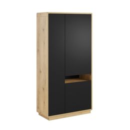 SCHRANK 3 T&uuml;ren Raven Mattschwarz und Holz