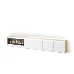 LOWBOARD, Wei&szlig; und Eiche, 315/35/50cm, Kamin mit Feuereffekt XXL