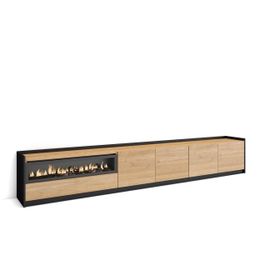 LOWBOARD, Eiche Schwarz, Elektrokamin, 310/37/50cm