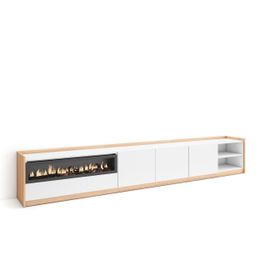 LOWBOARD, Wei&szlig; und Eiche Soft, Elektrokamin, 310/37/50cm