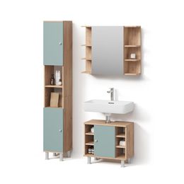 BADM&Ouml;BEL-SET Fucino Gr&uuml;n 3 Teile, mit Hochschrank