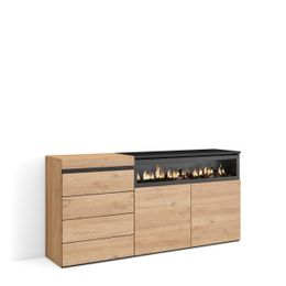 KOMMODE mit Schubladen, Elektrokamin, eiche, 158/35/75cm