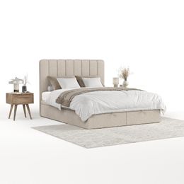 POLSTERBETT Vienna mit Stauraum 180/200 cm Hellbeige im Megan Stoff