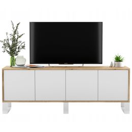 TV-SCHRANK Apollo2 Eiche wotan Wei&szlig; Matt mit Metallbeinen 150/53/35 cm