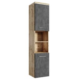 Badplaats BADEZIMMERSCHRANK Paso mit 2 T&uuml;ren Kastanien Eiche / Grau - 35 x 35 x 160 cm