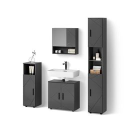 BADM&Ouml;BEL-SET Ronco Anthrazit Hochglanz 4 Teile, mit Hochschrank