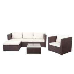 MCW POLY-RATTAN-GARNITUR Braun, Cremewei&szlig;