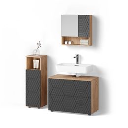 BADM&Ouml;BEL-SET Ronco Anthrazit mit Wabenstruktur 3 Teile, mit Midischrank