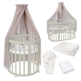 BABYBETT OLIVE OVAL 7in1 mit Matratze und Himmelset