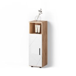 MIDISCHRANK Ronco Wei&szlig; Hochglanz/Goldkraft Eiche 30 x 95 cm