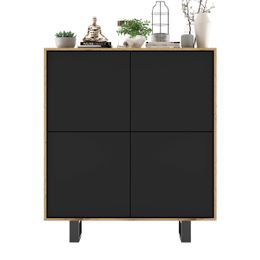 KOMMODE Apollo 4D Wotan Eiche / Schwarz matt 113 cm mit Metallf&uuml;&szlig;en