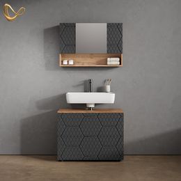 BADM&Ouml;BEL-SET Ronco Anthrazit mit Wabenstruktur 2 Teile, Unterschrank 80 cm