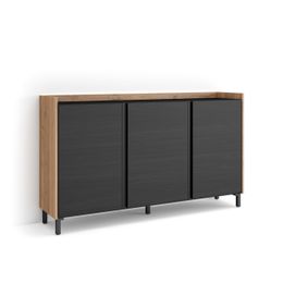 SIDEBOARD, Schwarz und Eiche, 156/35/91cm, mit Beinen