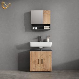 BADM&Ouml;BEL-SET Ronco Goldkraft Eiche/Anthrazit 2 Teile, Unterschrank 60 cm