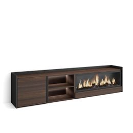 LOWBOARD, Eiche und Schwarz, 212/35/50cm, Kamin mit Feuereffekt XXL