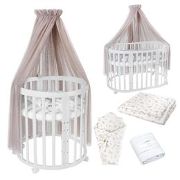 BABYBETT WHITE OVAL 7in1 mit Matratze und Himmelset