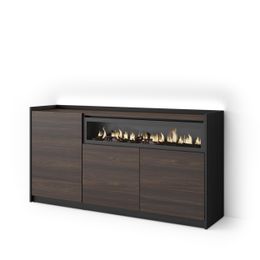SIDEBOARD, Eiche und Schwarz, 156/37/80cm, Kamin mit Feuereffekt