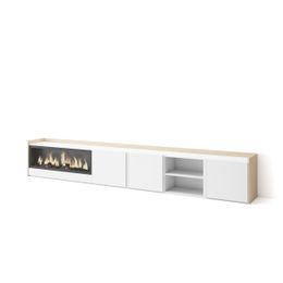 LOWBOARD, Wei&szlig; und Eiche, 315/35/50cm, Kamin mit Feuereffekt XXL