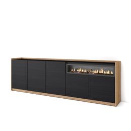 SIDEBOARD, Highboard, Schwarz Eiche, Elektrokamin, 260/37/80cm
