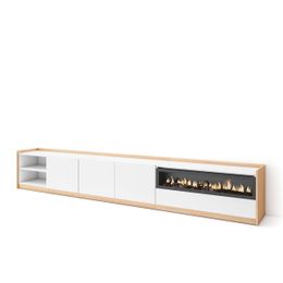 LOWBOARD, Wei&szlig; und Eiche Soft, Elektrokamin, 310/37/50cm
