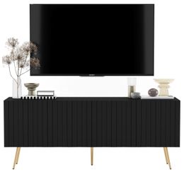 TV-SCHRANK Elpis Schwarz Matt mit goldenen Metallbeine Glamour 150 cm