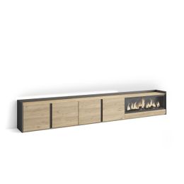 LOWBOARD, Eiche und Schwarz, 315/35/50cm, Kamin mit Feuereffekt XXL