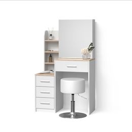SCHMINKTISCH Loreta Wei&szlig;/Sonoma 80 cm mit Hocker