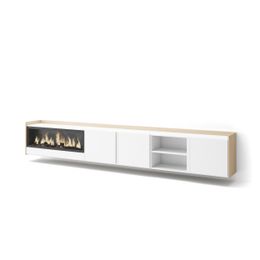 LOWBOARD, Wei&szlig; und Eiche, 315/35/50cm, Kamin mit Feuereffekt XXL